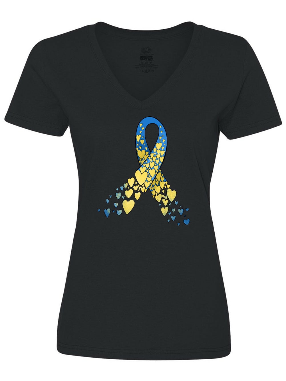 Inktastic Down Syndrome Awareness Blue and Yellow Hearts Ribbon Women's V-Neck T-Shirt - Walmart.com
