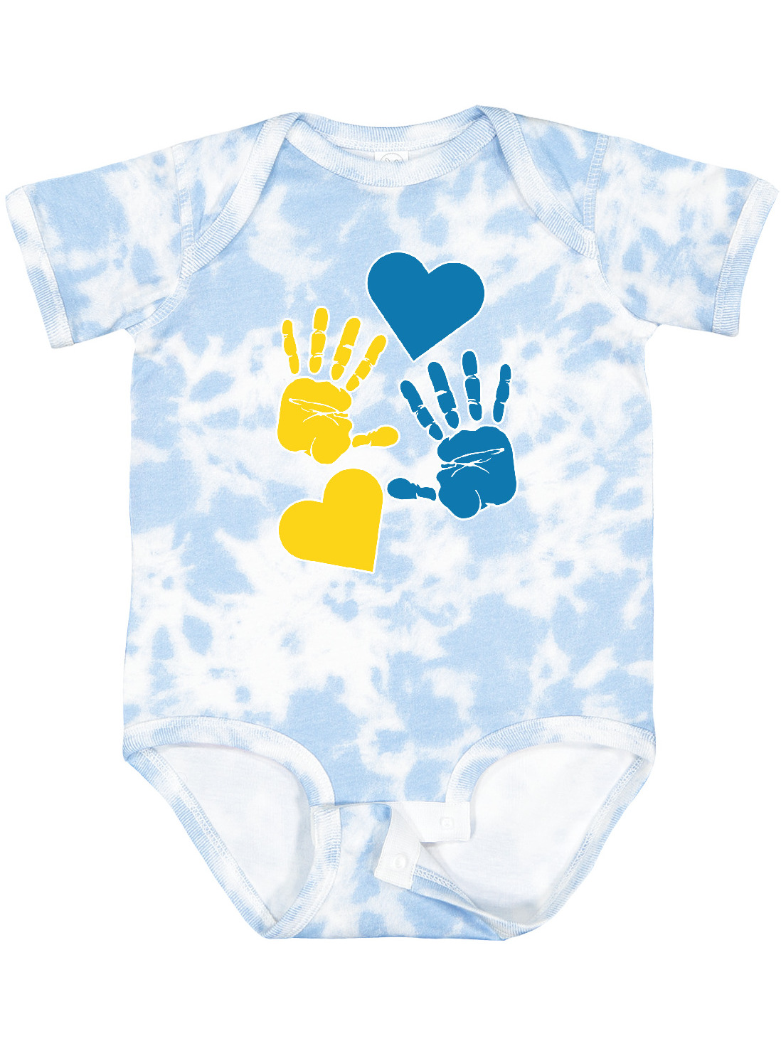 Inktastic Down Syndrome Awareness with Handprints and Hearts Blue and Yellow Boys or Girls Baby ...