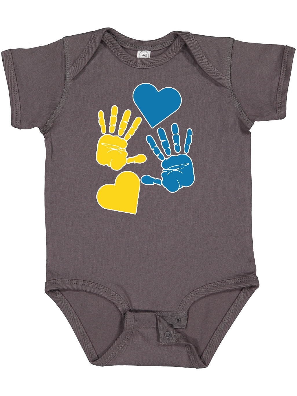 Inktastic Down Syndrome Awareness with Handprints and Hearts Blue and Yellow Boys or Girls Baby ...