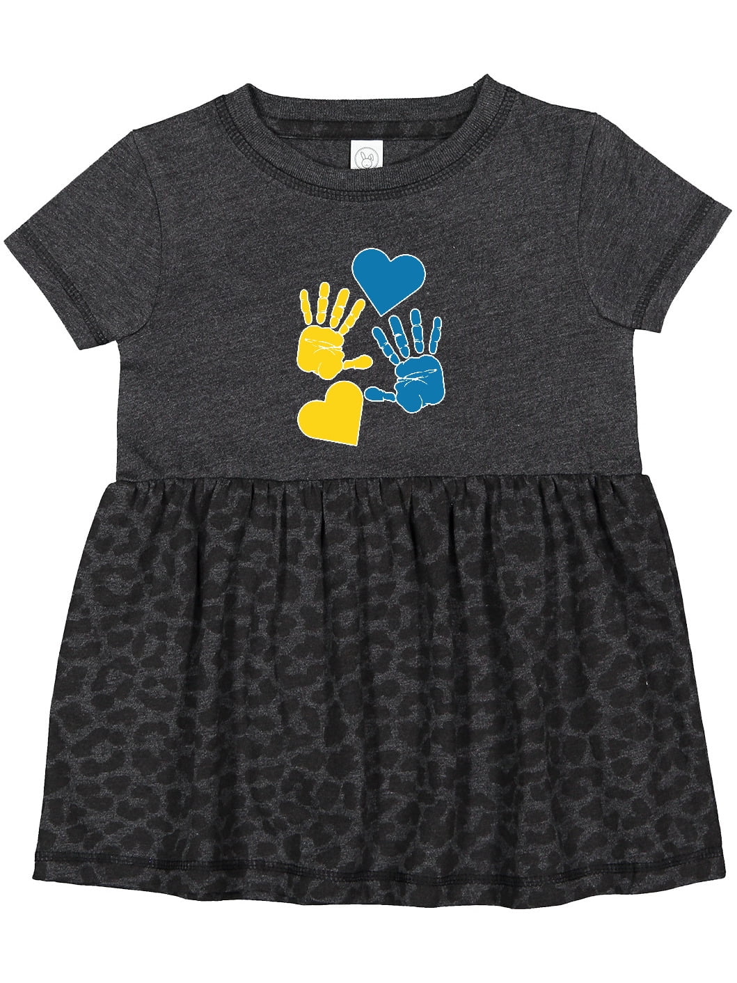 Inktastic Down Syndrome Awareness with Handprints and Hearts Blue and Yellow Girls Baby Dress ...