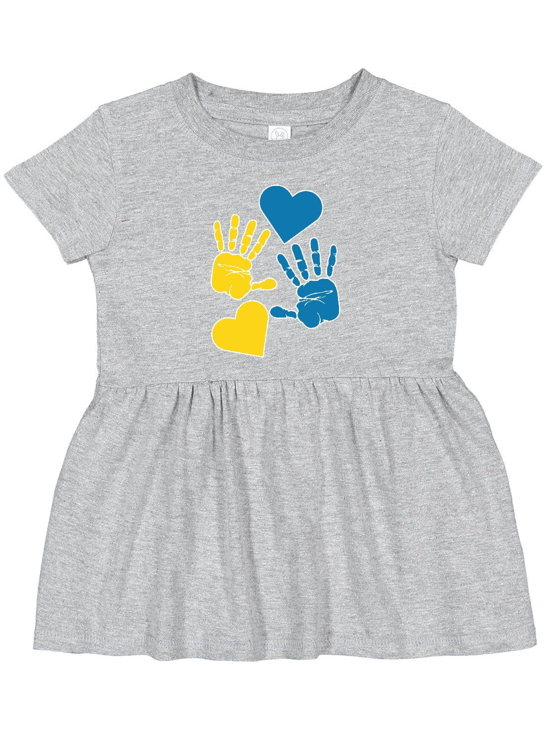 Inktastic Down Syndrome Awareness with Handprints and Hearts Blue and Yellow Girls Baby Dress ...