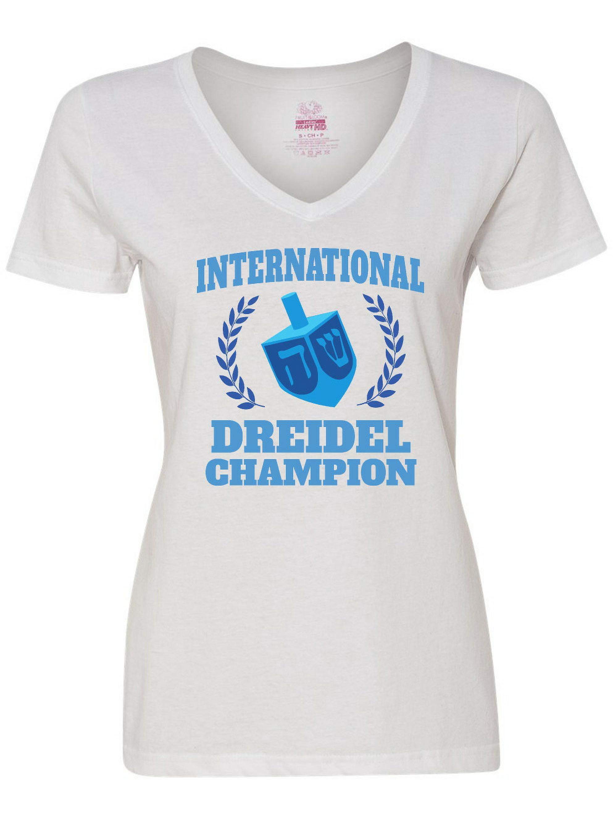 Inktastic Dreidel Champion Hanukkah with Blue Laurels Women's V-Neck T ...