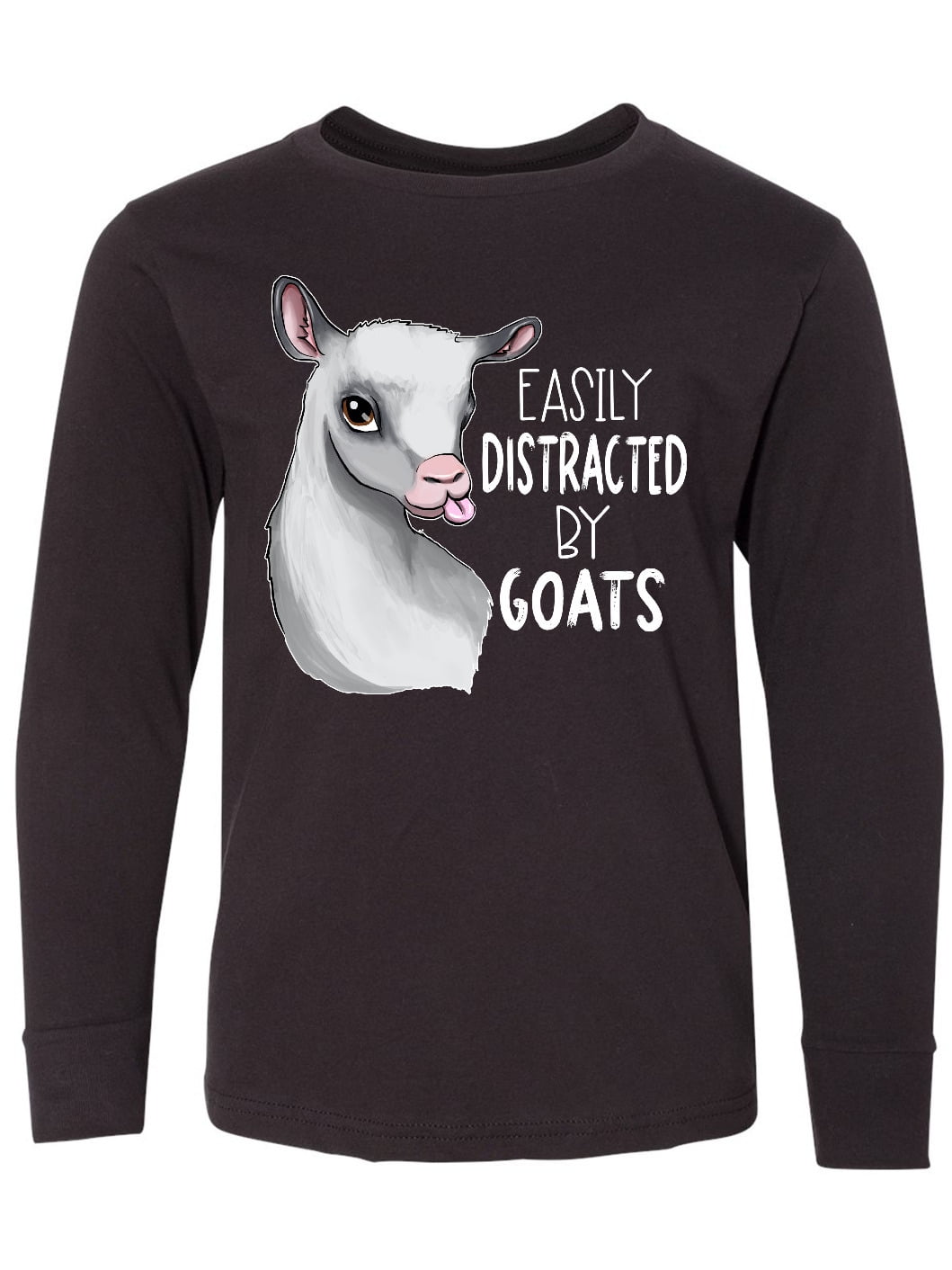Inktastic Easily Distracted by Goats Cute Goat Long Sleeve Youth T ...