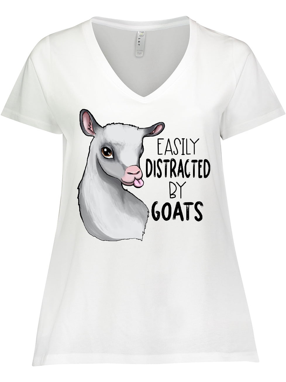 Inktastic Easily Distracted by Goats Cute Goat Women's Plus Size V-Neck ...