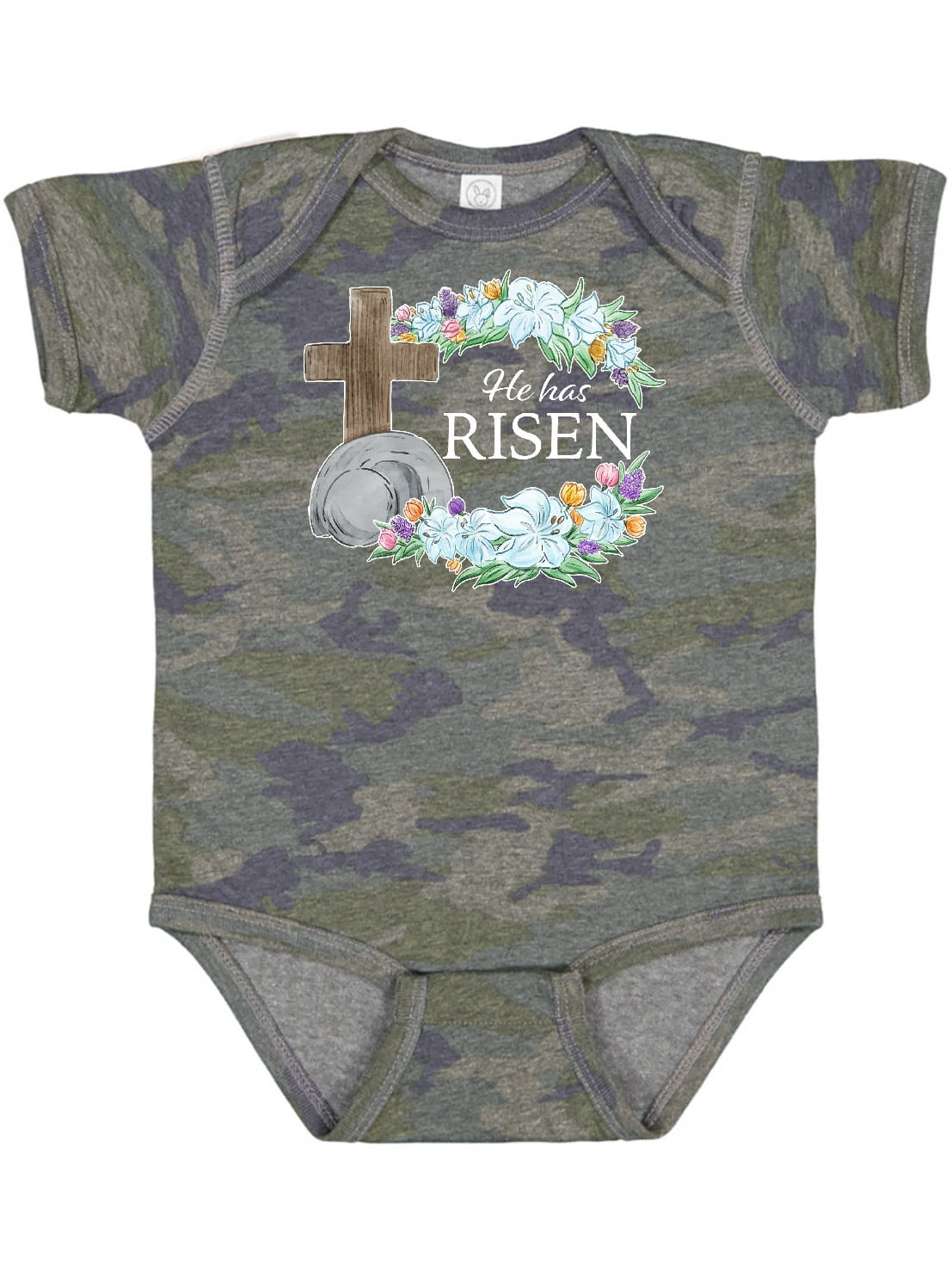 Inktastic Easter He Has Risen with Cross and Flowers Boys or Girls Baby ...
