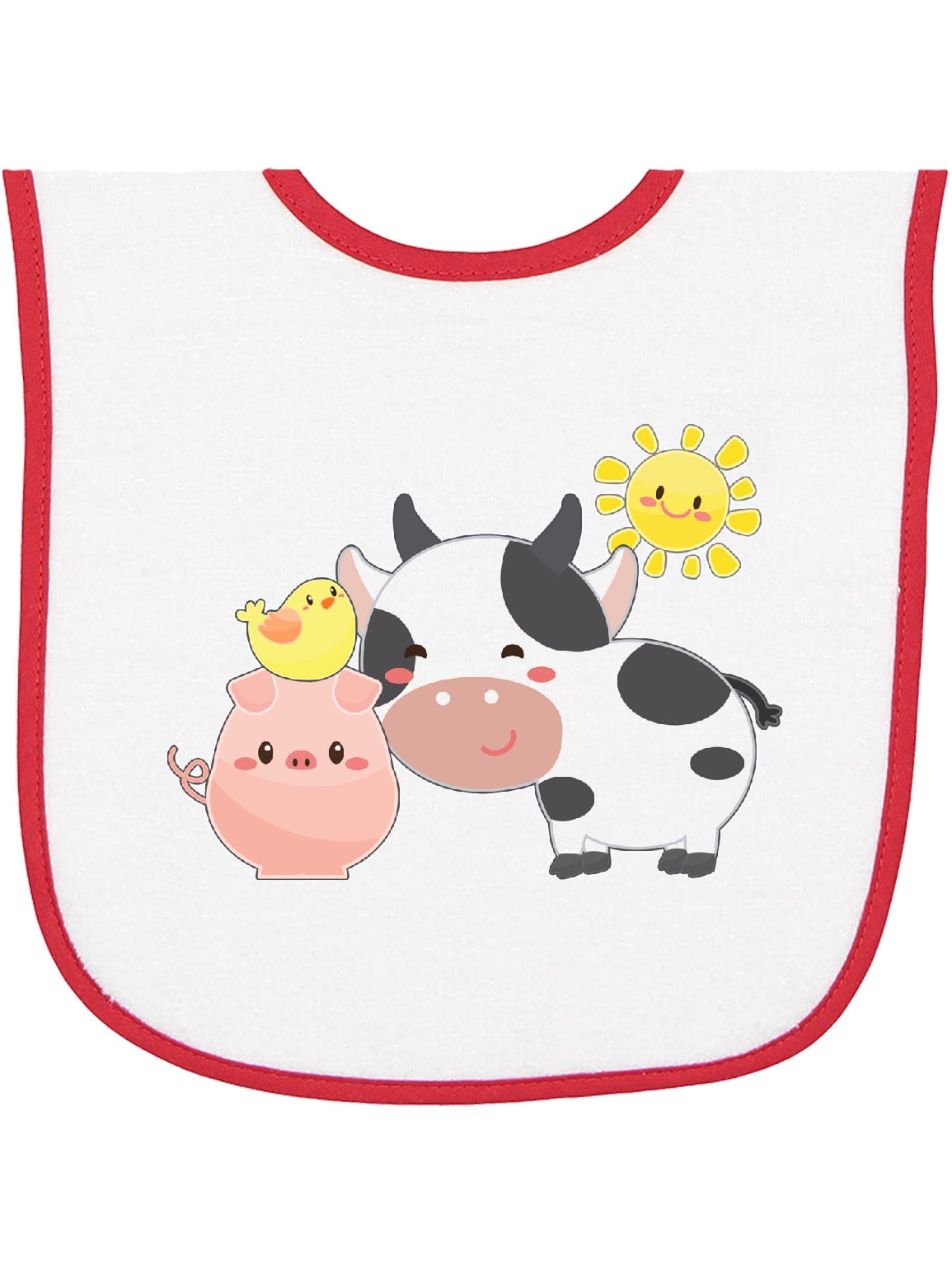 Inktastic Fun Farm Animals Cow, Pig, Chick Baby Terry Cloth Bib ...