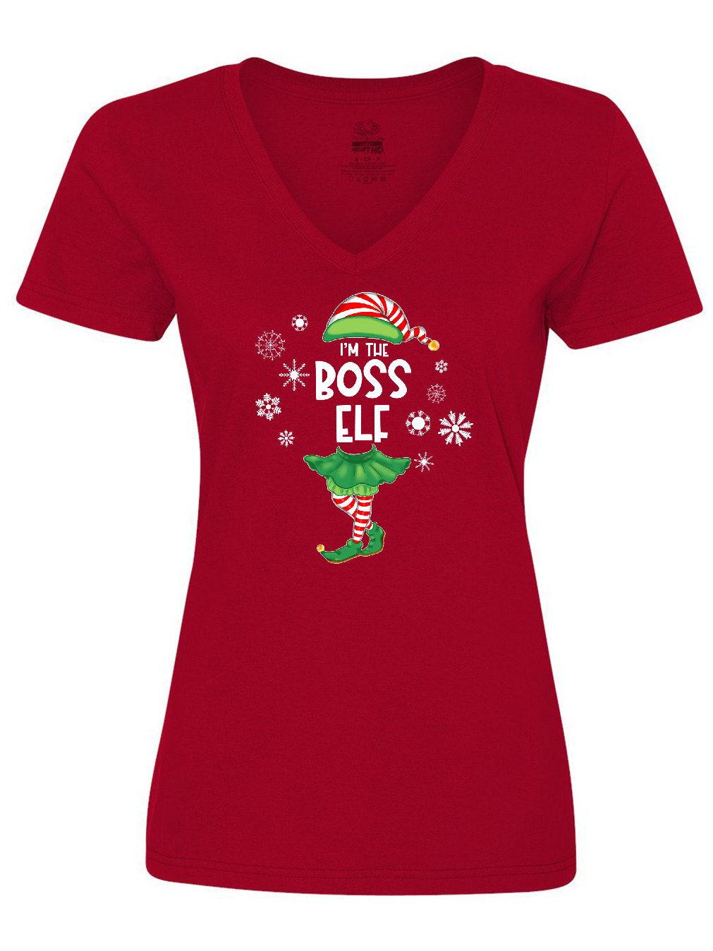 Inktastic Funny Christmas I'm the Boss Elf with Shoes and Hat Women's V ...