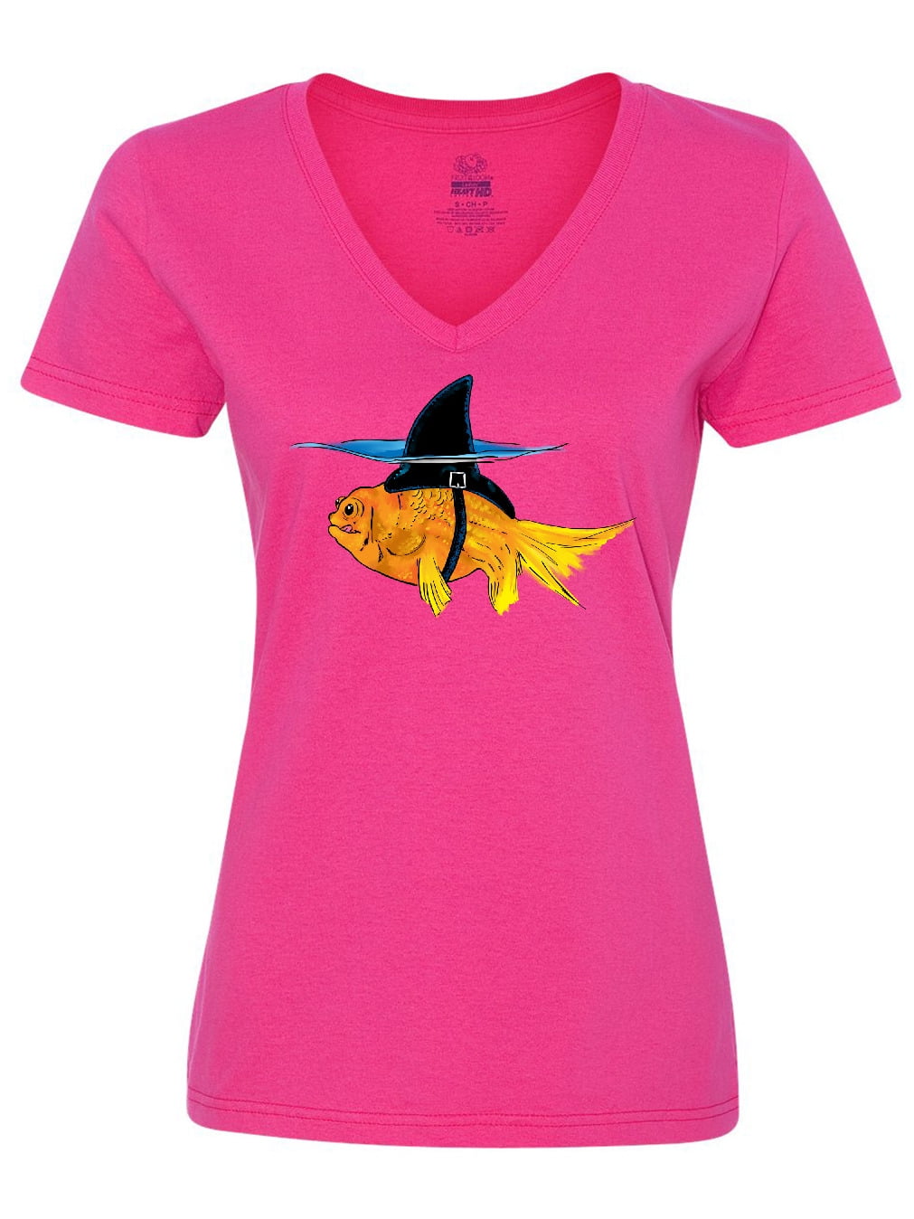 Inktastic Funny Goldfish with Shark Fin Women's V-Neck T-Shirt ...