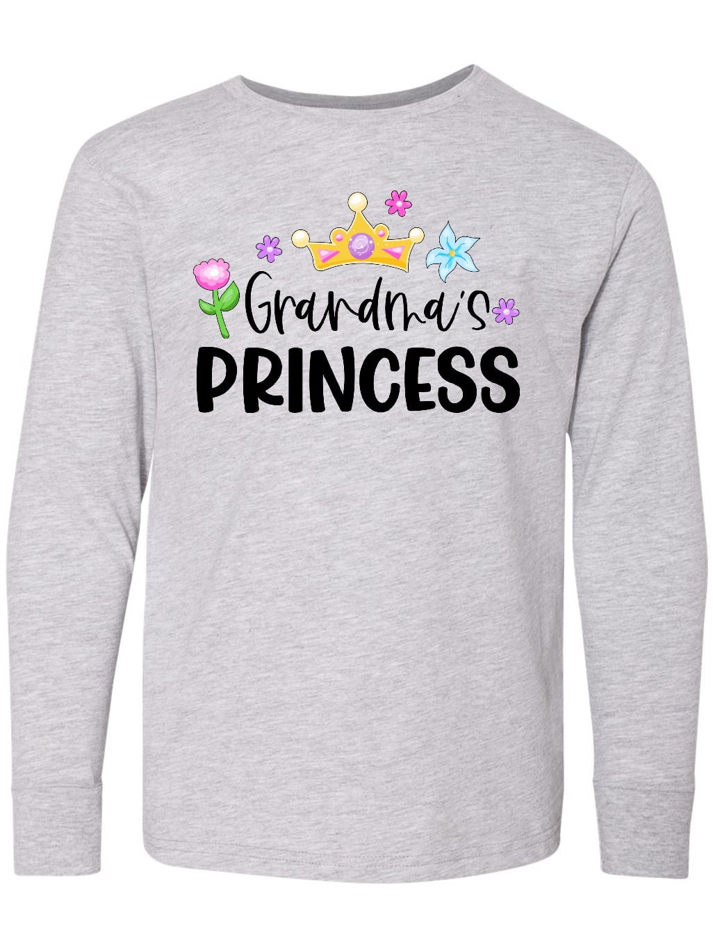 Inktastic Grandma's Princess Crown and Flowers Long Sleeve Youth T ...