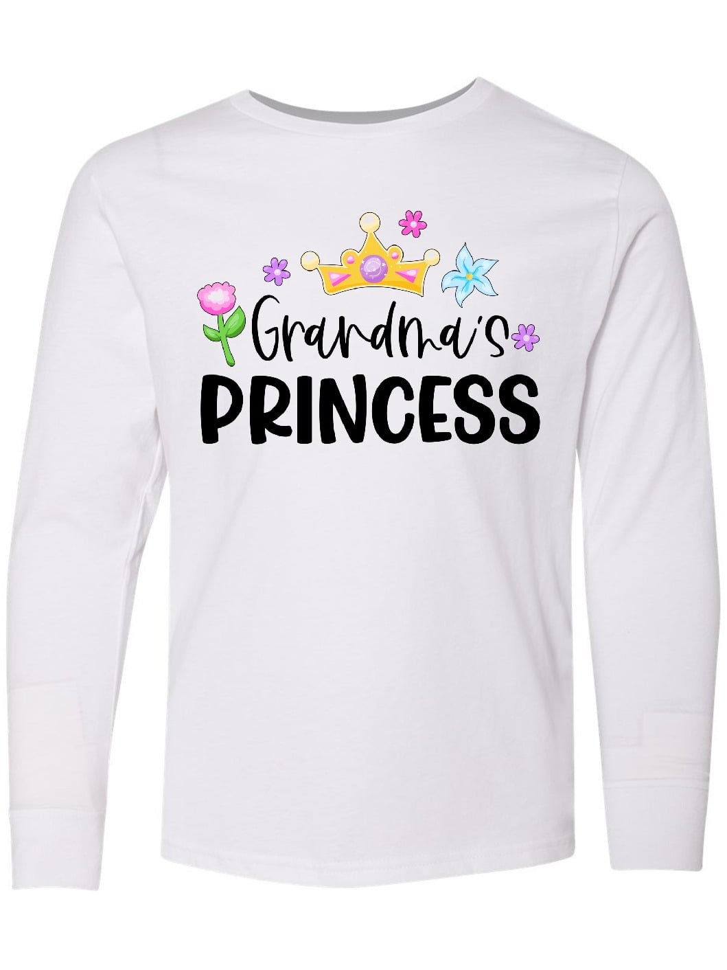 Inktastic Grandma's Princess Crown and Flowers Long Sleeve Youth T ...