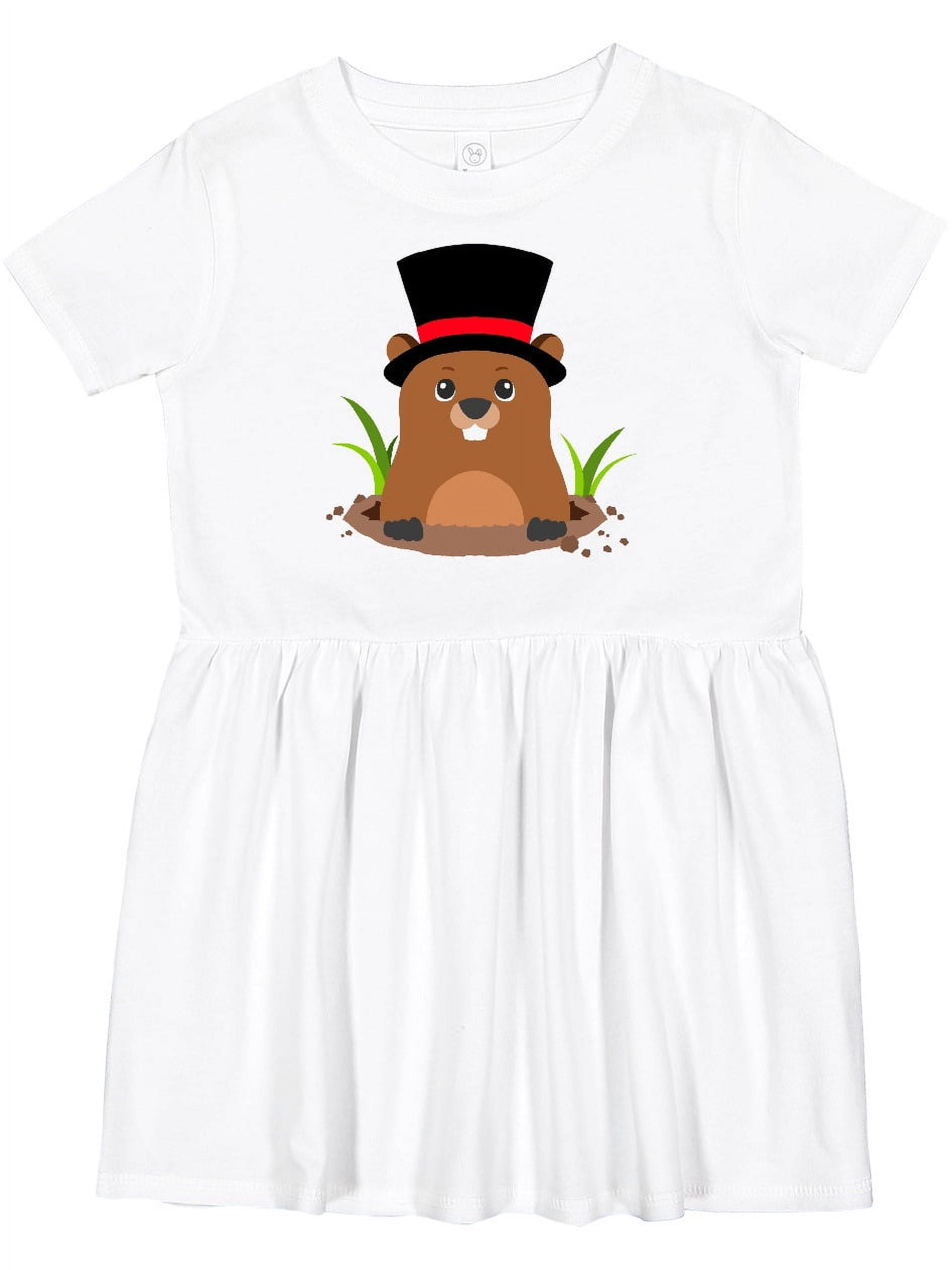 Inktastic Groundhog Day with Groundhog in Top Hat Girls Toddler Dress ...
