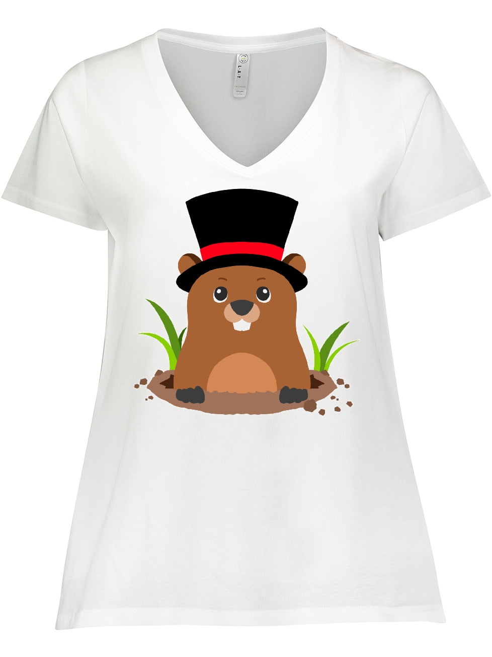 Inktastic Groundhog Day with Groundhog in Top Hat Women's Plus Size V ...