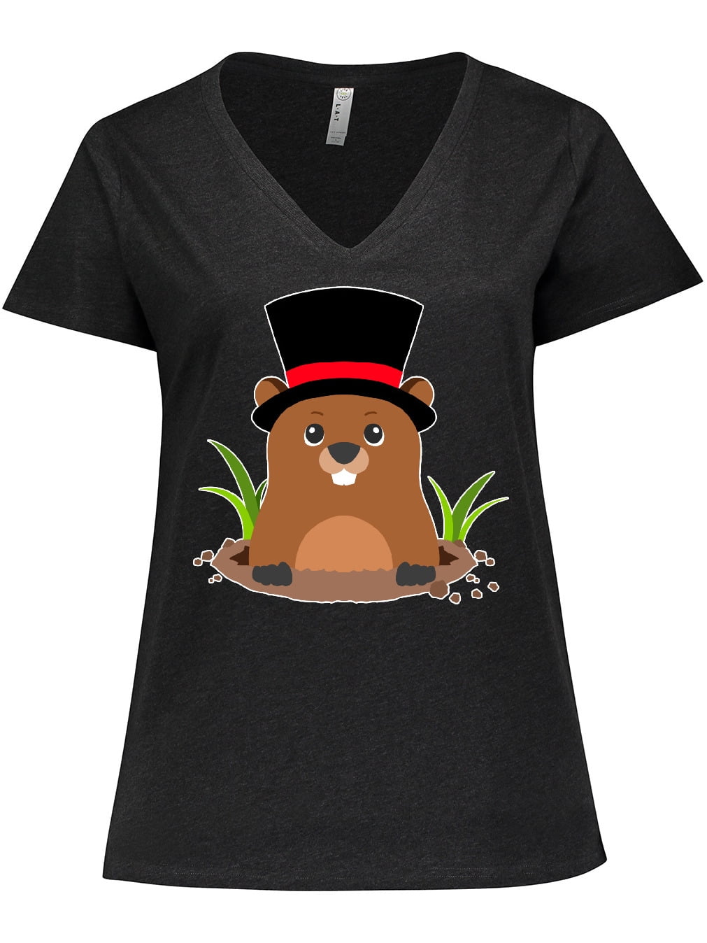 Inktastic Groundhog Day with Groundhog in Top Hat Women's Plus Size V ...