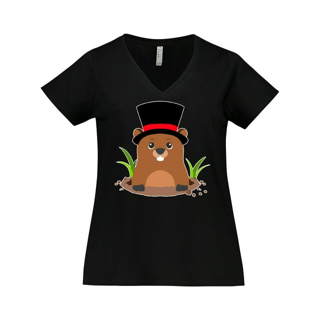 Inktastic Groundhog Day with Groundhog in Top Hat Women's Plus Size V ...