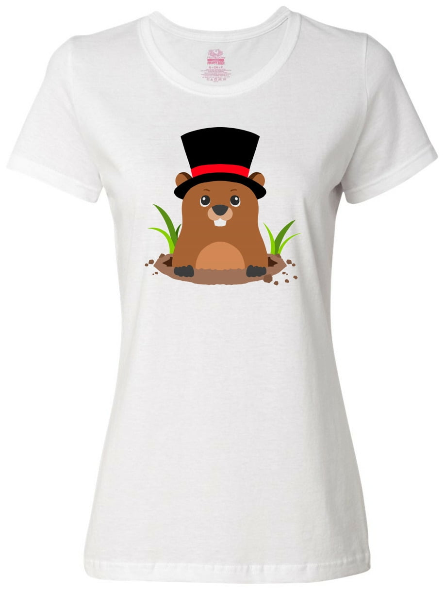 Inktastic Groundhog Day with Groundhog in Top Hat Women's T-Shirt ...