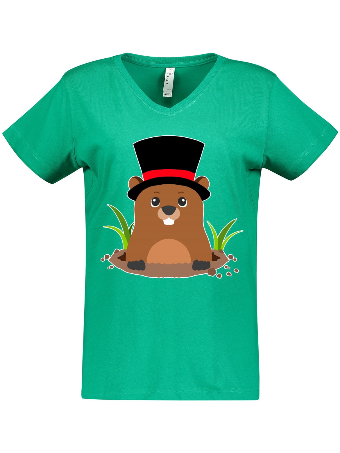Inktastic Groundhog Day with Groundhog in Top Hat Women's V-Neck T ...