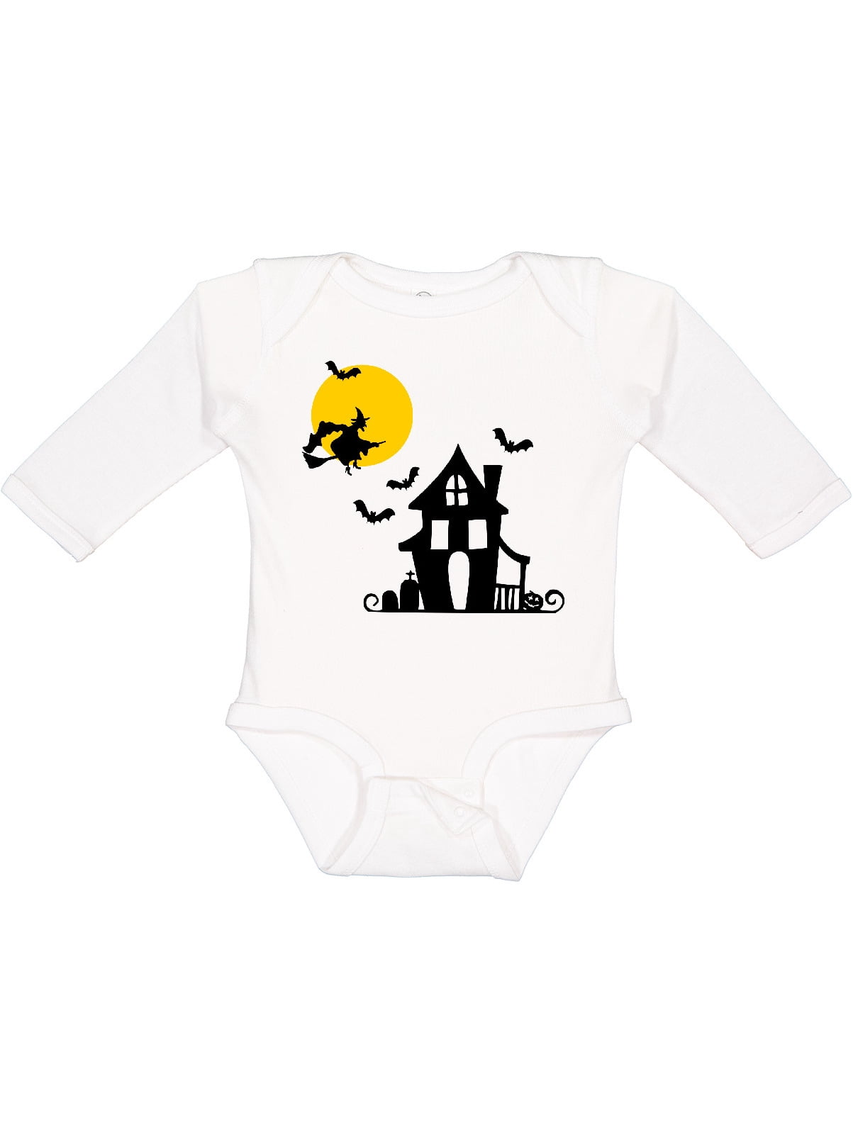 Inktastic Halloween Haunted House Witch and Bats Boys or Girls Long ...