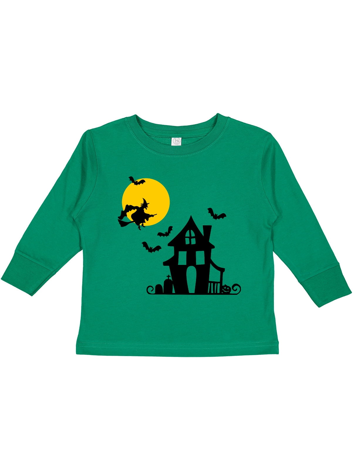 Inktastic Halloween Haunted House Witch and Bats Boys or Girls Long ...