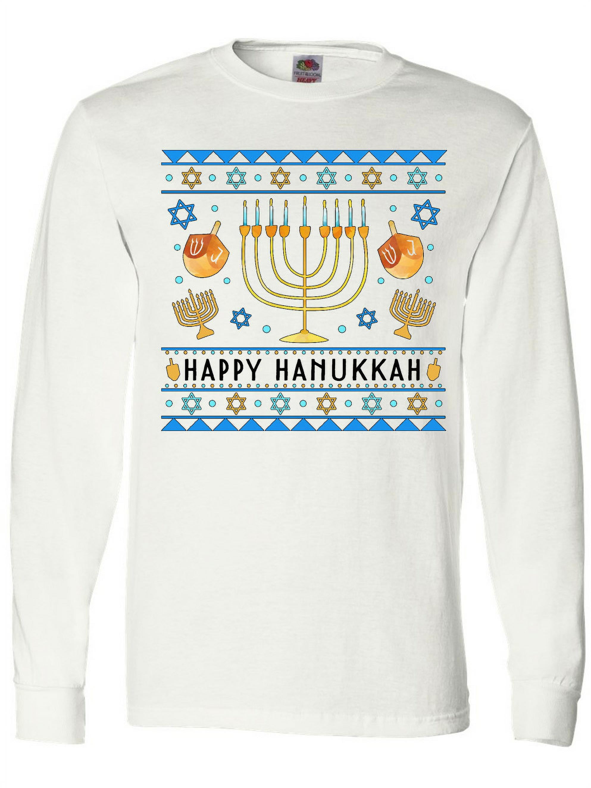 Inktastic Happy Hanukkah Sweater Style Design with Menorah and Dreidel ...