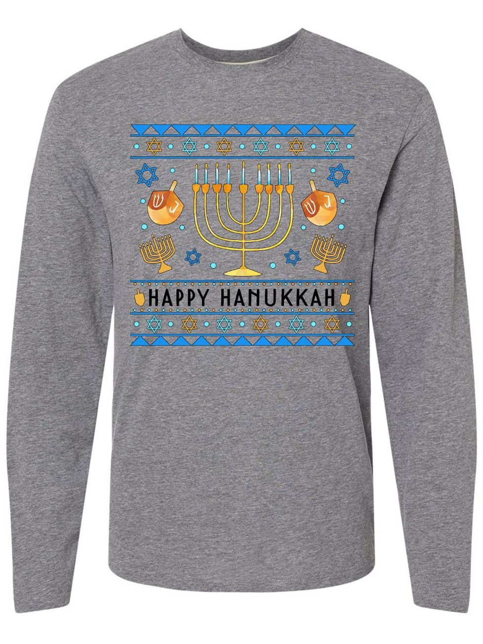 Inktastic Happy Hanukkah Sweater Style Design with Menorah and Dreidel ...