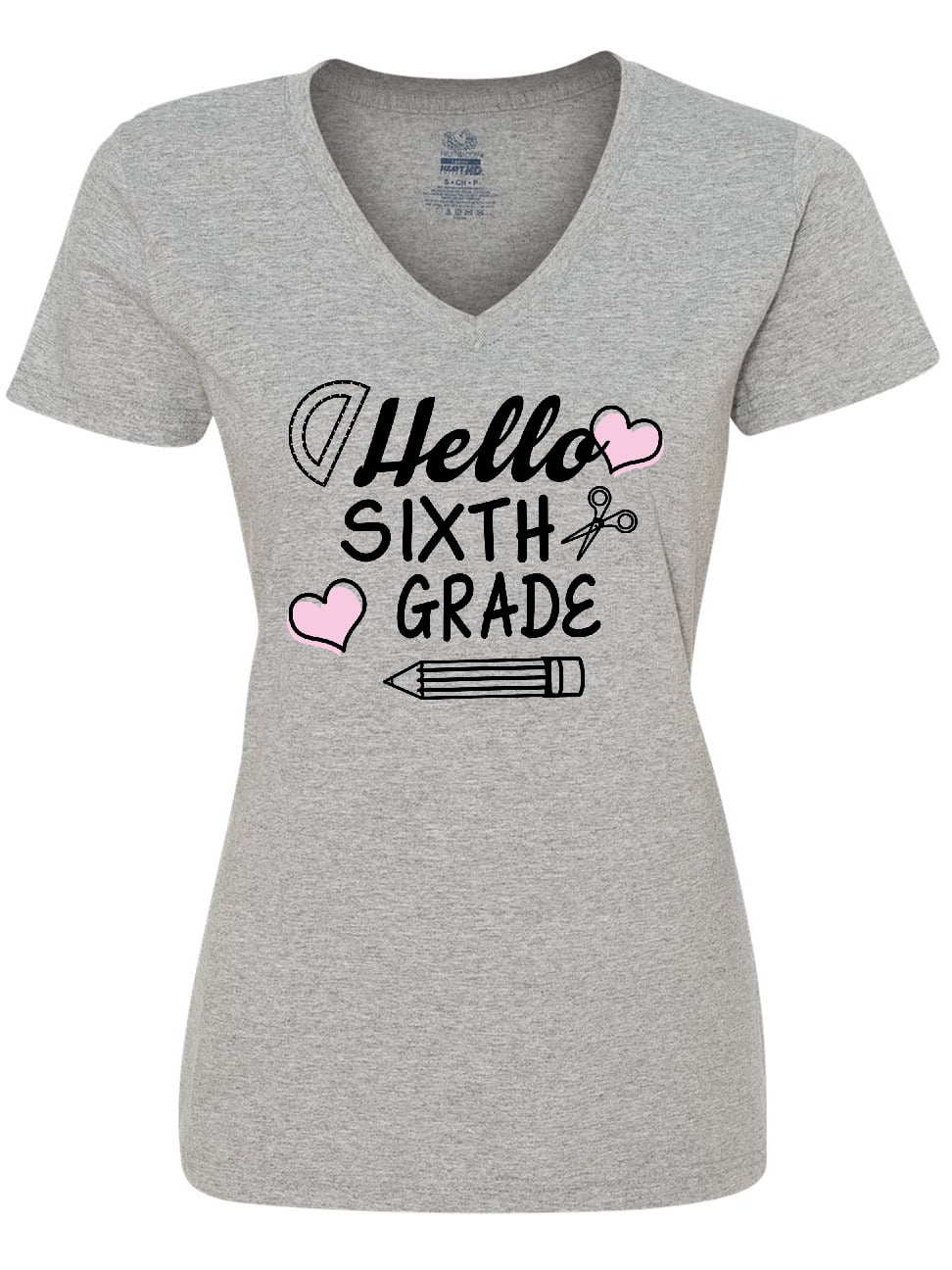 Inktastic Hello 6th Grade with Hearts and School Supplies Women's V ...