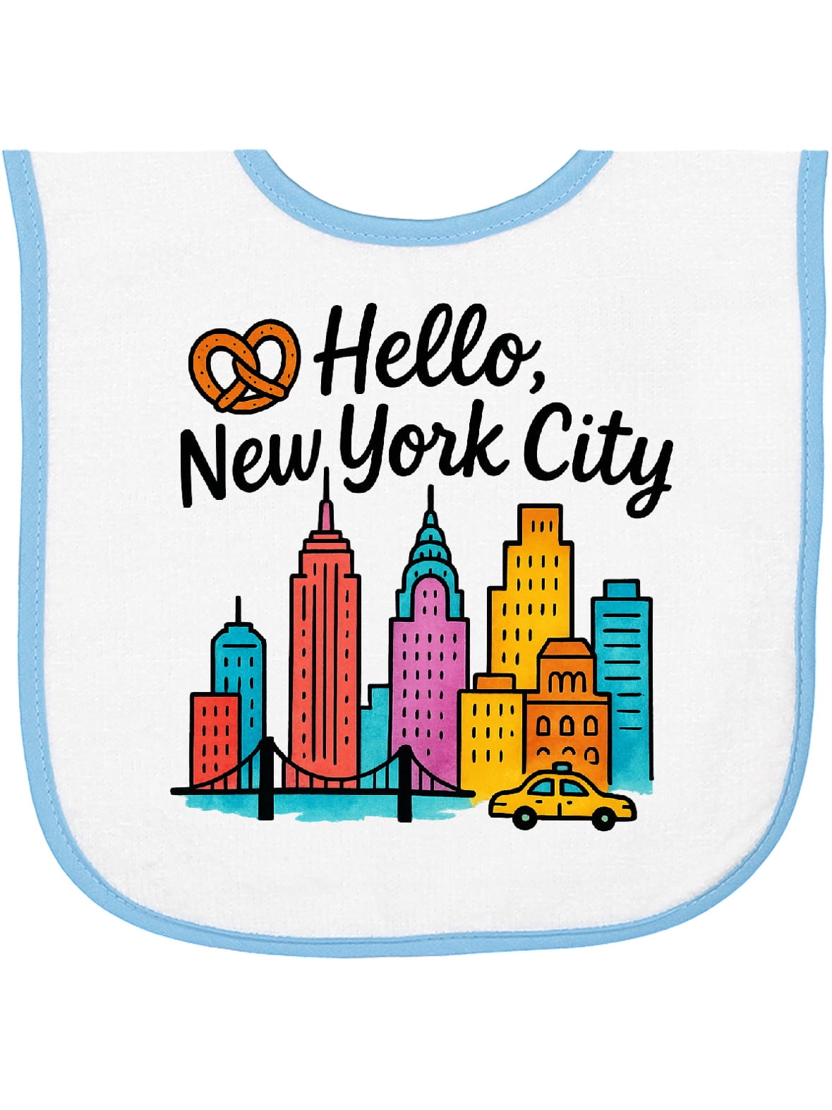 Inktastic Hello New York City Skyline with Pretzel Baby Terry Cloth Bib ...