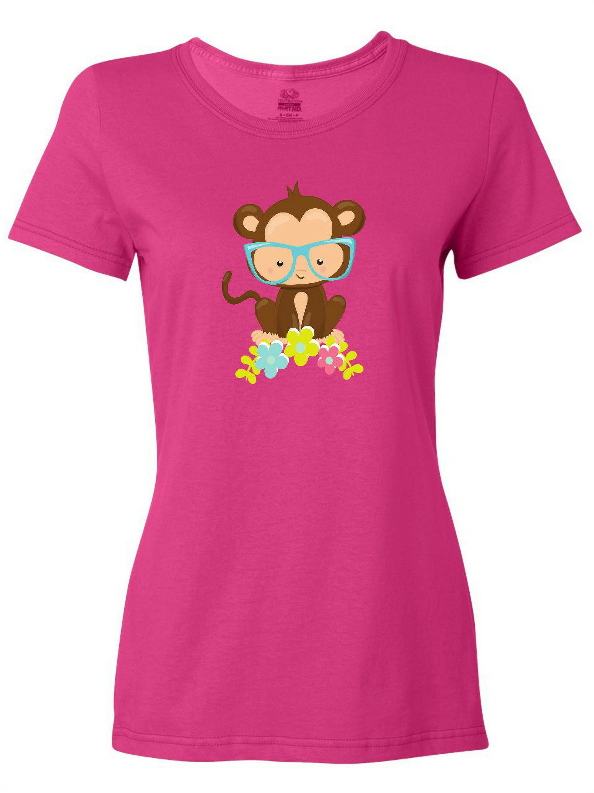 Inktastic Hipster Monkey, Monkey with Glasses, Flowers Women's T-Shirt ...