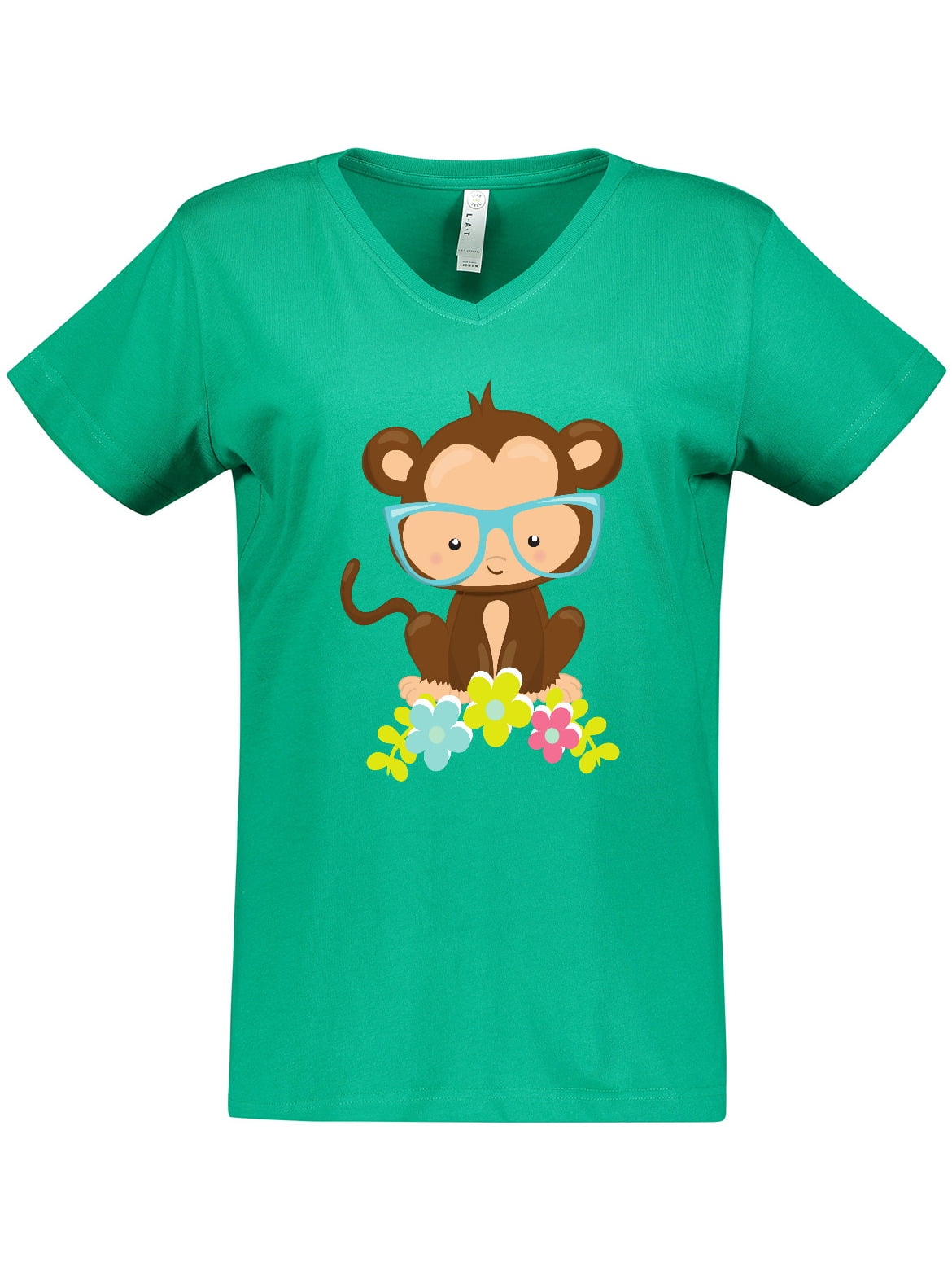 Inktastic Hipster Monkey, Monkey with Glasses, Flowers Women's V-Neck T ...