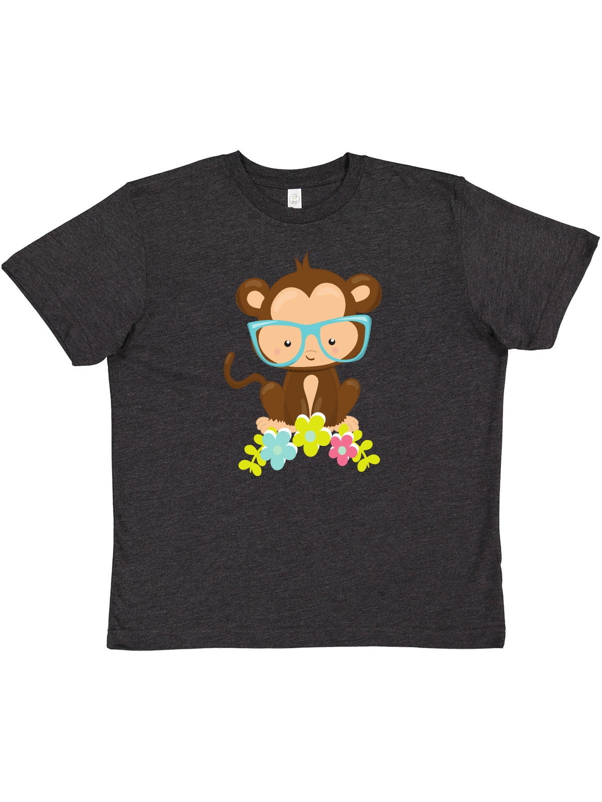 Inktastic Hipster Monkey, Monkey with Glasses, Flowers Youth T-Shirt ...