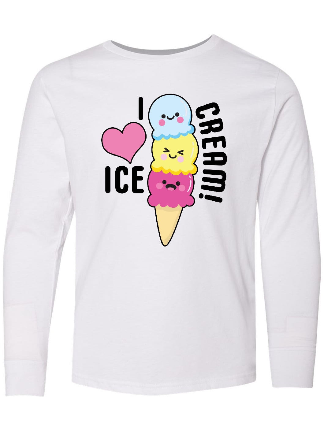 Inktastic I Love Ice Cream with Cute Ice Cream Cone Long Sleeve Youth T ...
