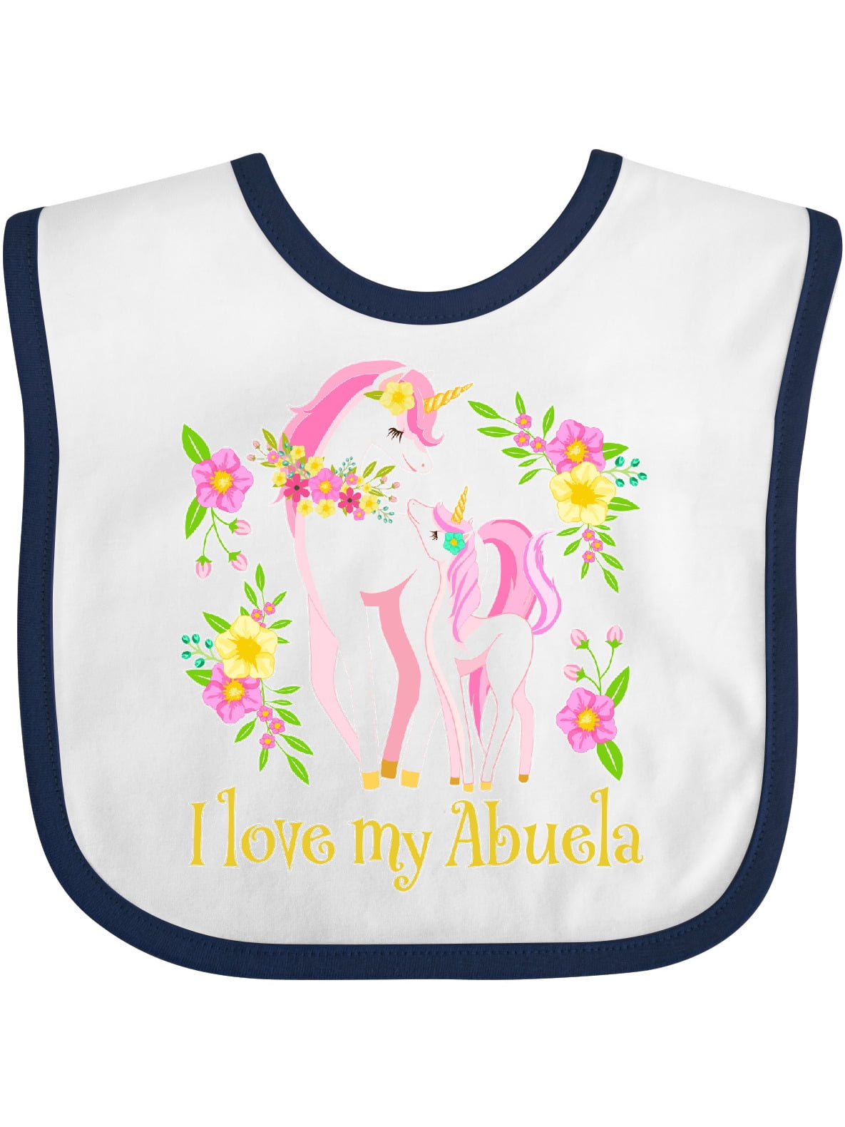 Inktastic I Love My Abuela Unicorn with Pink and Yellow Flowers Boys or Girls Baby Bib - Walmart.com