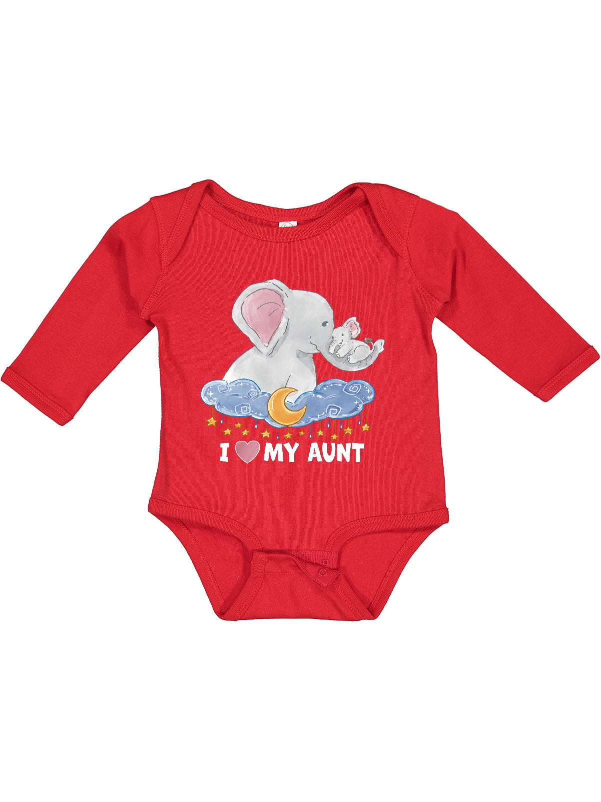 Inktastic I Love My Aunt Cute Elephants with Moon and Stars Boys or Girls Long Sleeve Baby ...