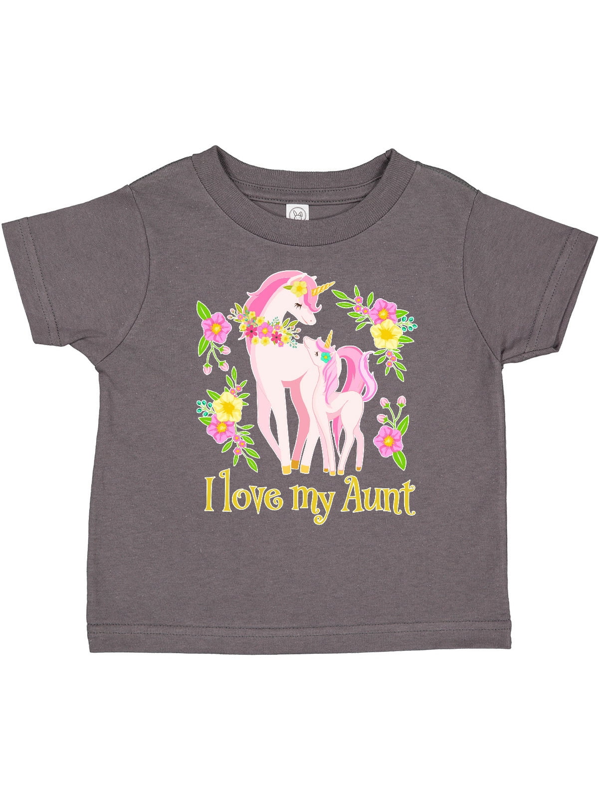 Inktastic I Love My Aunt Unicorn with Pink and Yellow Flowers Boys or Girls Toddler T-Shirt ...