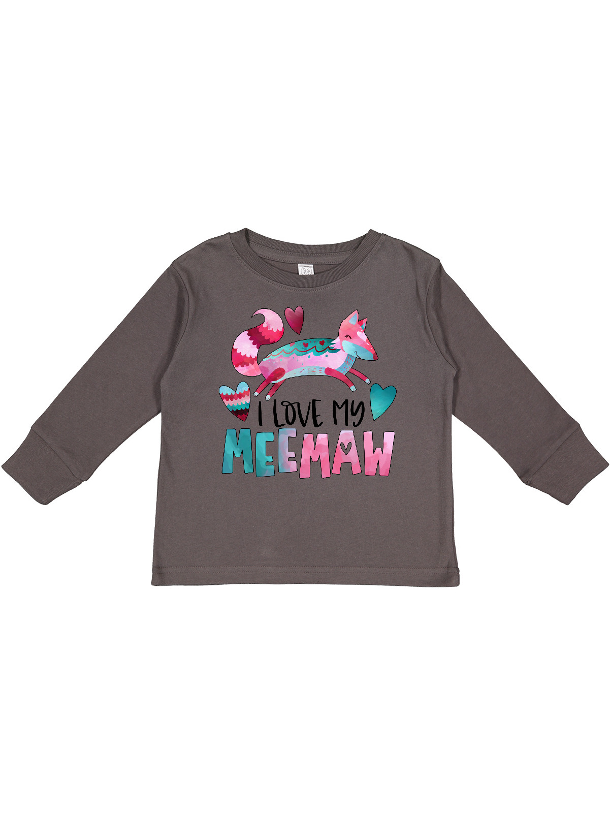 Inktastic I Love My Meemaw Pink and Blue Fox with Hearts Boys or Girls Long Sleeve Toddler T ...