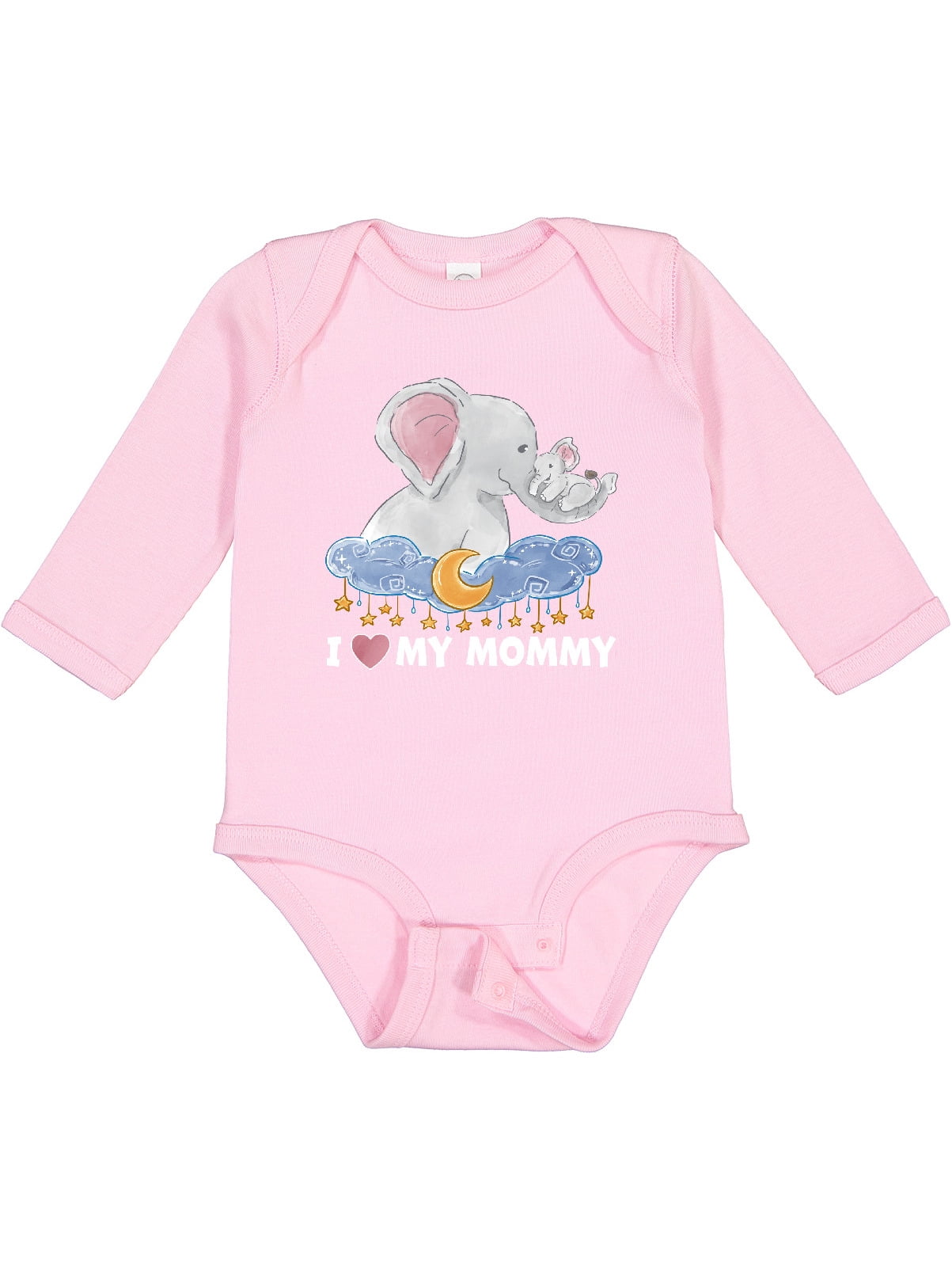 Inktastic I Love My Mommy Cute Elephants with Moon and Stars Boys or Girls Long Sleeve Baby ...