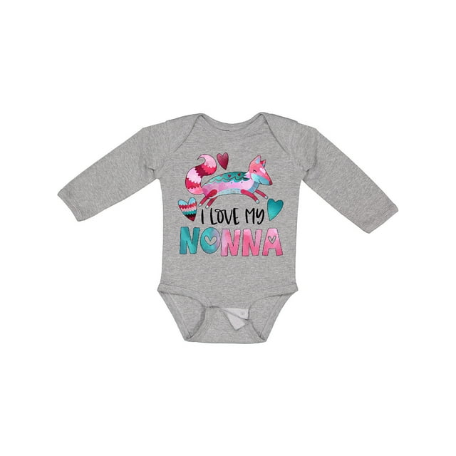 Inktastic I Love My Nonna Pink and Blue Fox with Hearts Boys or Girls Long Sleeve Baby Bodysuit ...