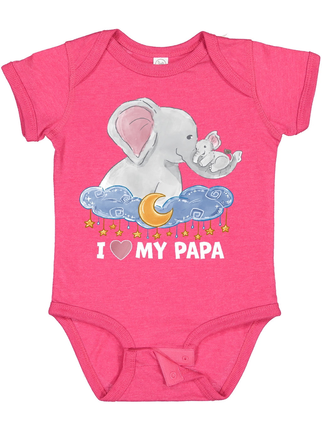 Inktastic I Love My Papa Cute Elephants with Moon and Stars Boys or Girls Baby Bodysuit ...