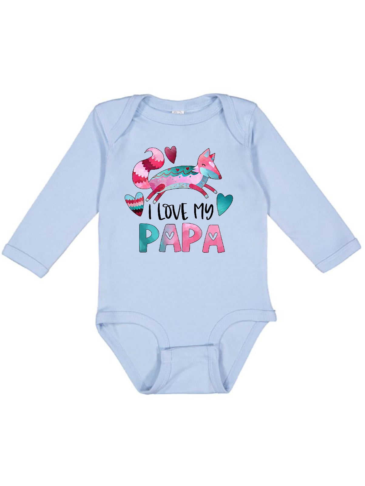 Inktastic I Love My Papa Pink and Blue Fox with Hearts Boys or Girls Long Sleeve Baby Bodysuit ...