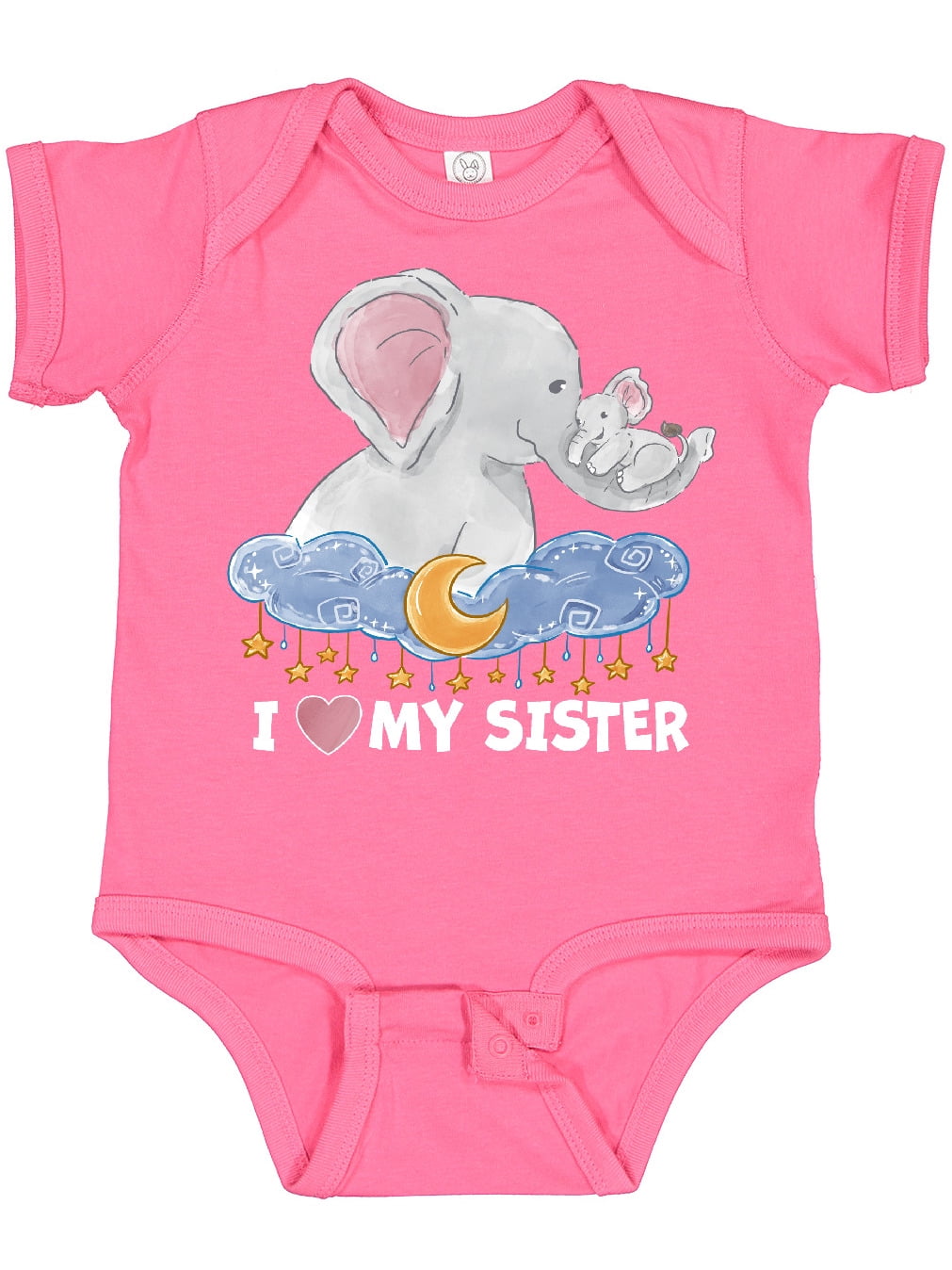Inktastic I Love My Sister Cute Elephants with Moon and Stars Boys or Girls Baby Bodysuit ...