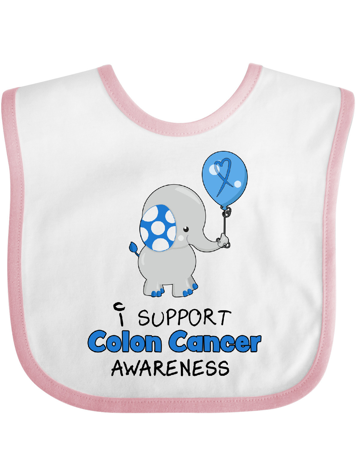 Inktastic I Support Colon Cancer Awareness Elephant with Balloon Boys or Girls Baby Bib ...