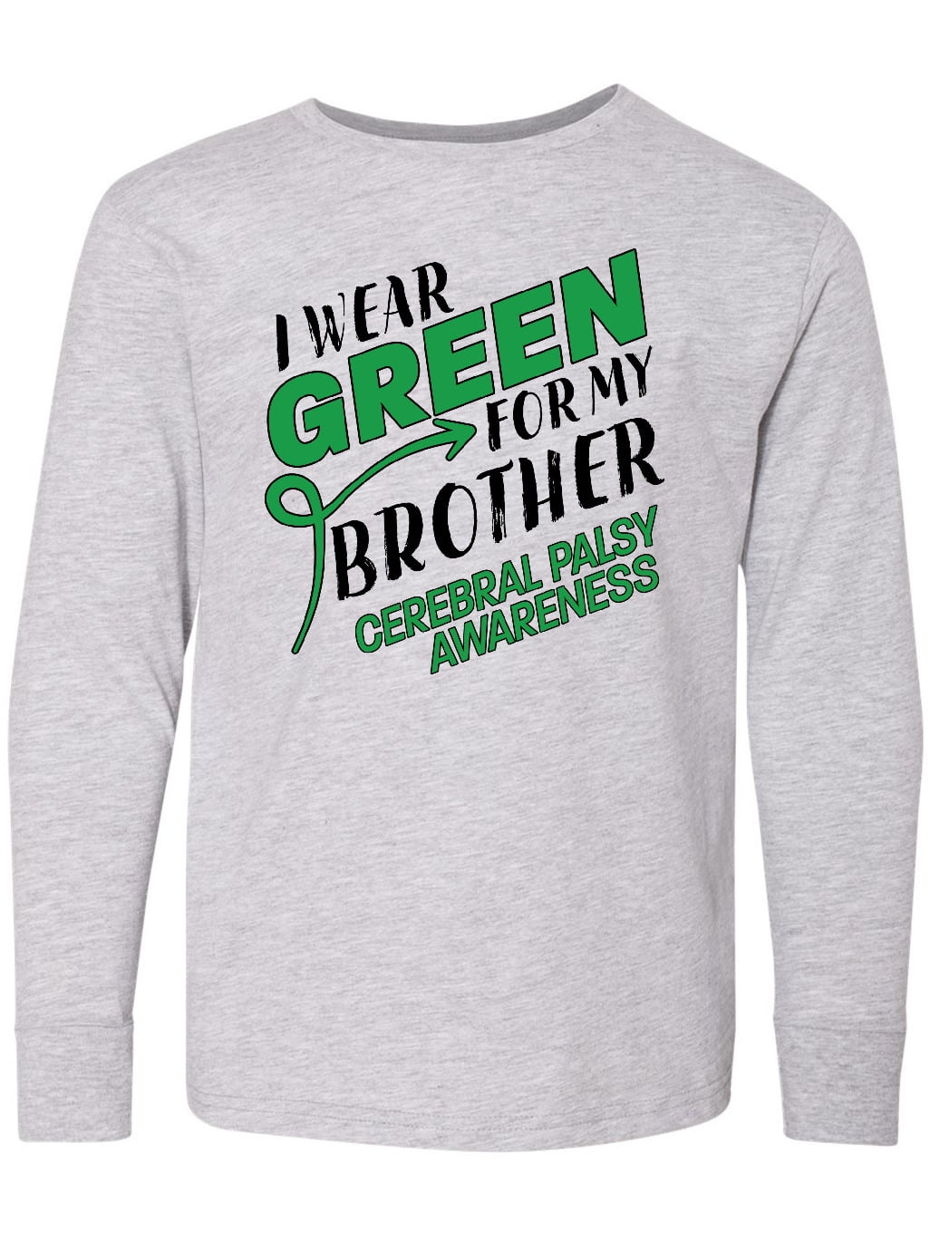 Inktastic I Wear Green for my Brother- Cerebral Palsy awareness Long Sleeve Youth T-Shirt ...