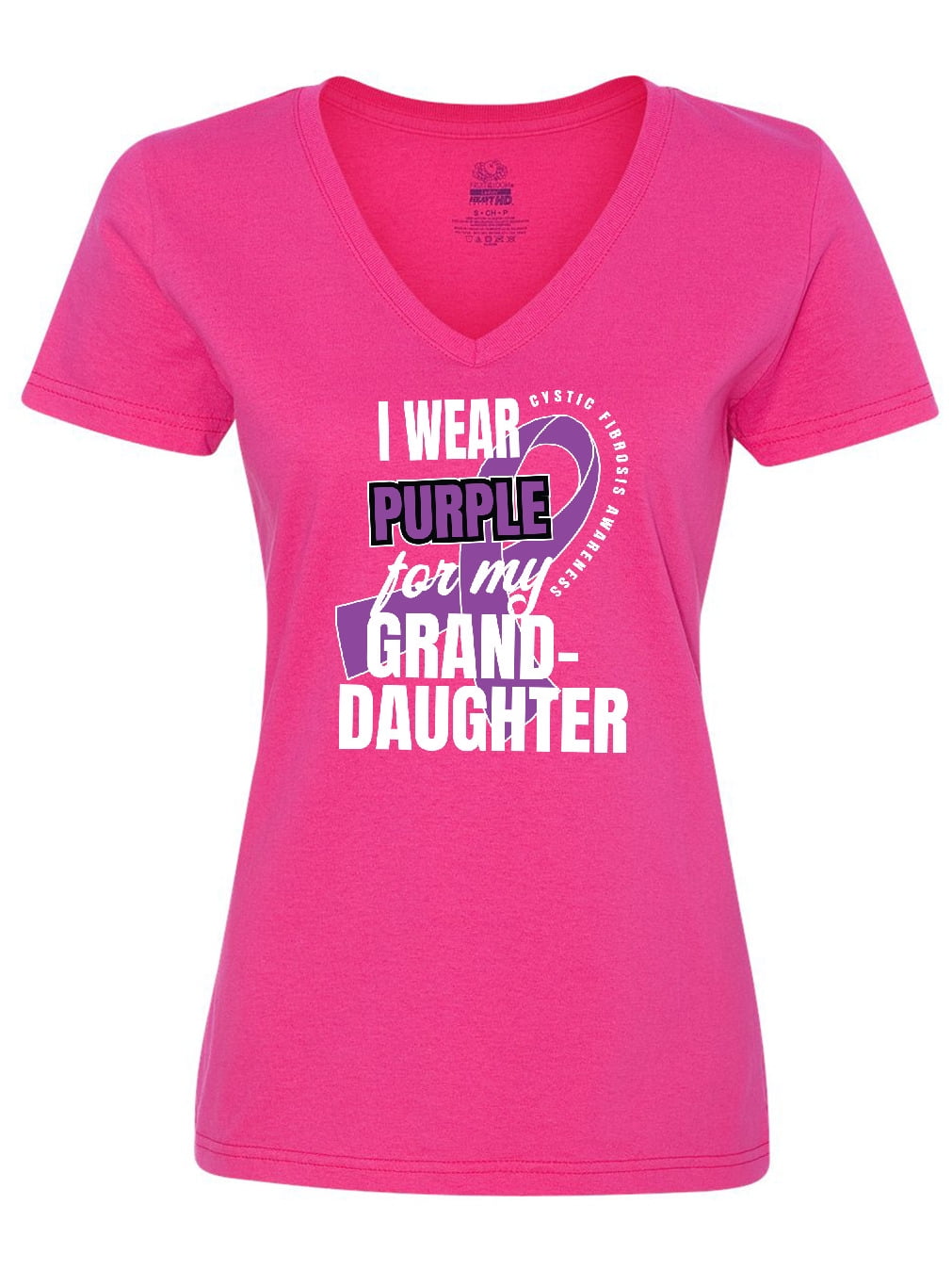 Inktastic I Wear Purple for My Granddaughter Cystic Fibrosis Awareness Women's V-Neck T-Shirt ...