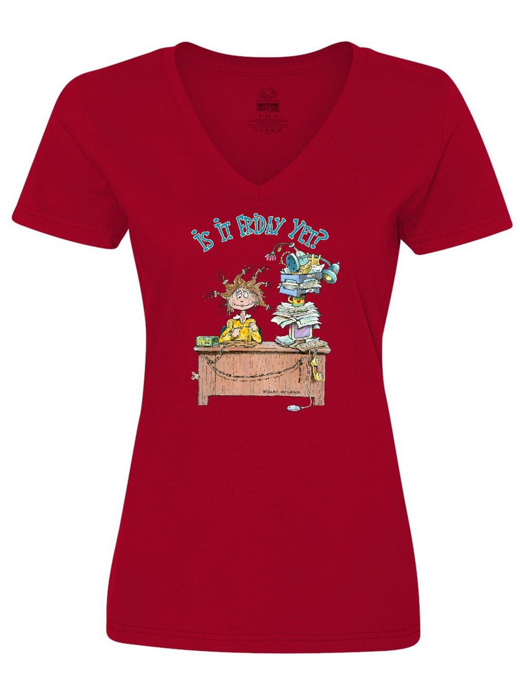 Inktastic Is It Friday Yet with Frazzled Woman at Desk Women's V-Neck T ...