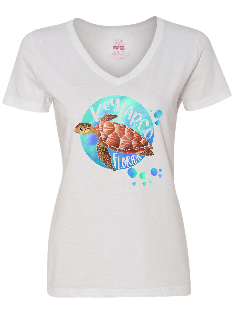 Inktastic Key Largo, Florida Swimming Sea Turtle with Bubbles Women's V ...