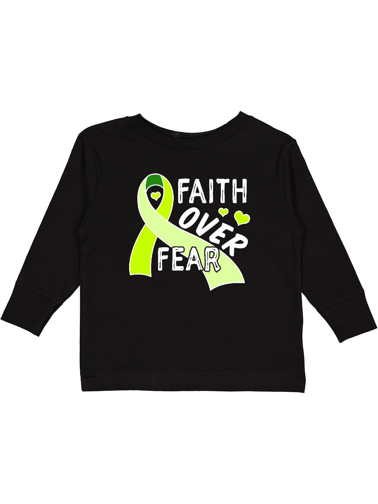 Inktastic Lymphoma Awareness Faith Over Fear with Hearts Boys or Girls Long Sleeve Toddler T ...