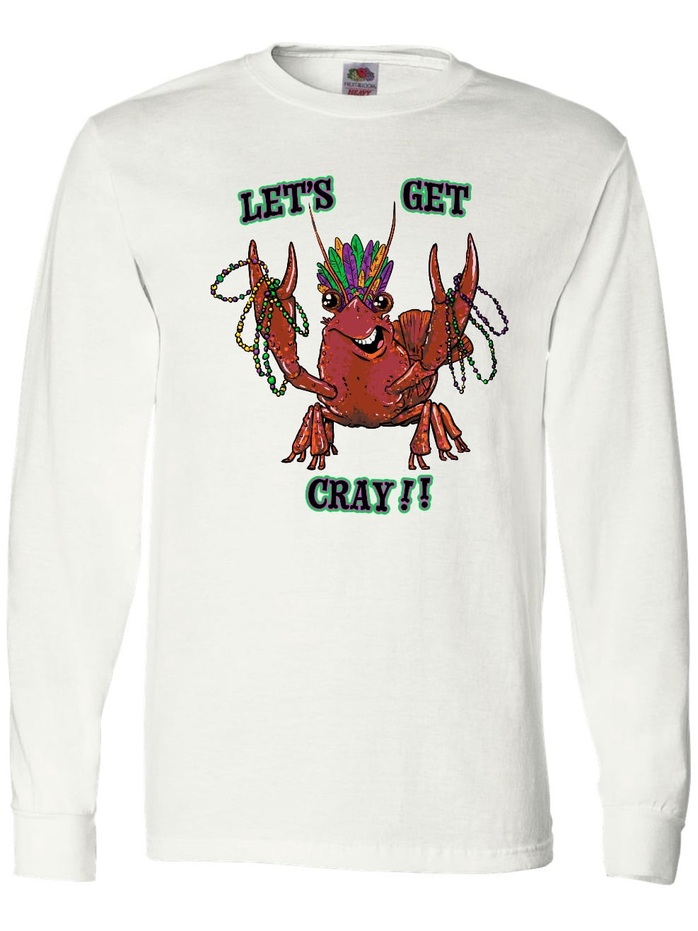 Inktastic Mardi Gras Let's Get Cray Crayfish with Beads Long Sleeve T ...