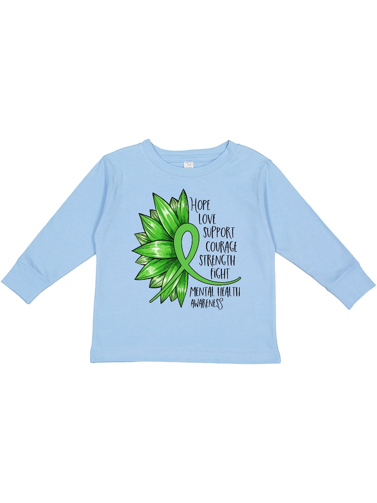 Inktastic Mental Health Awareness Green Sunflower Ribbon Boys or Girls Long Sleeve Toddler T ...