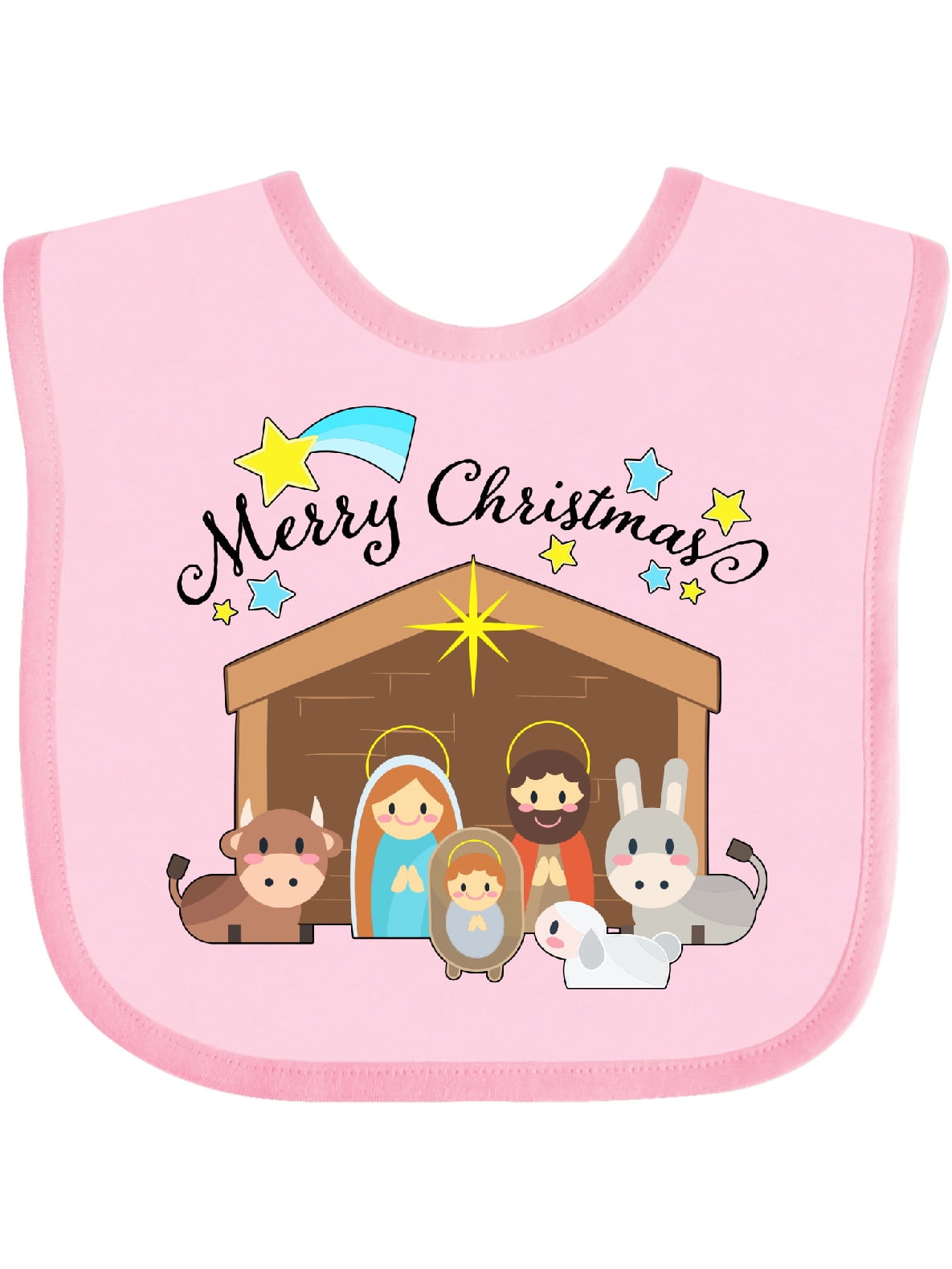 Inktastic Merry Christmas Cute Nativity Scene Boys or Girls Baby Bib ...