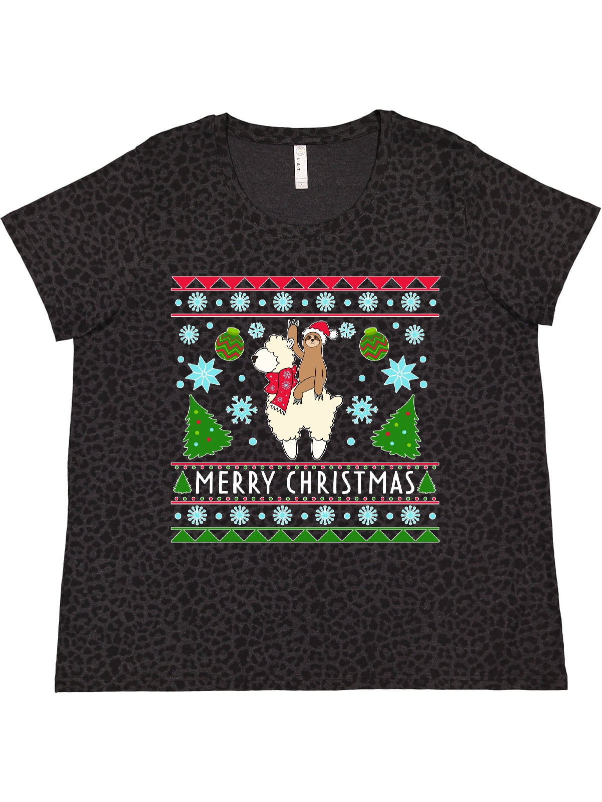 Inktastic Merry Christmas Sloth and Llama Ugly Sweater Style Women's ...