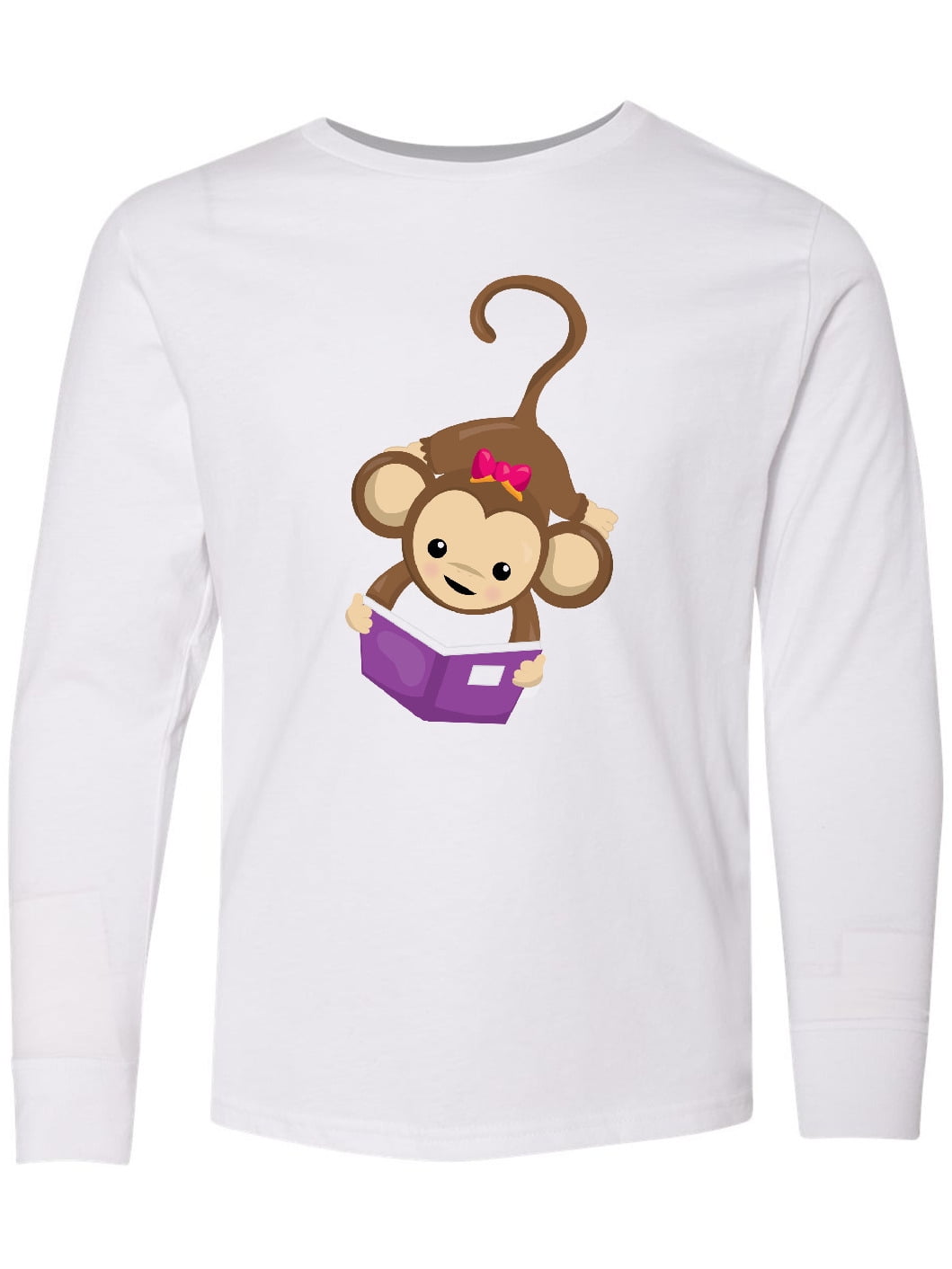 Inktastic Monkey Going to School, Cute Monkey, Books Long Sleeve Youth ...